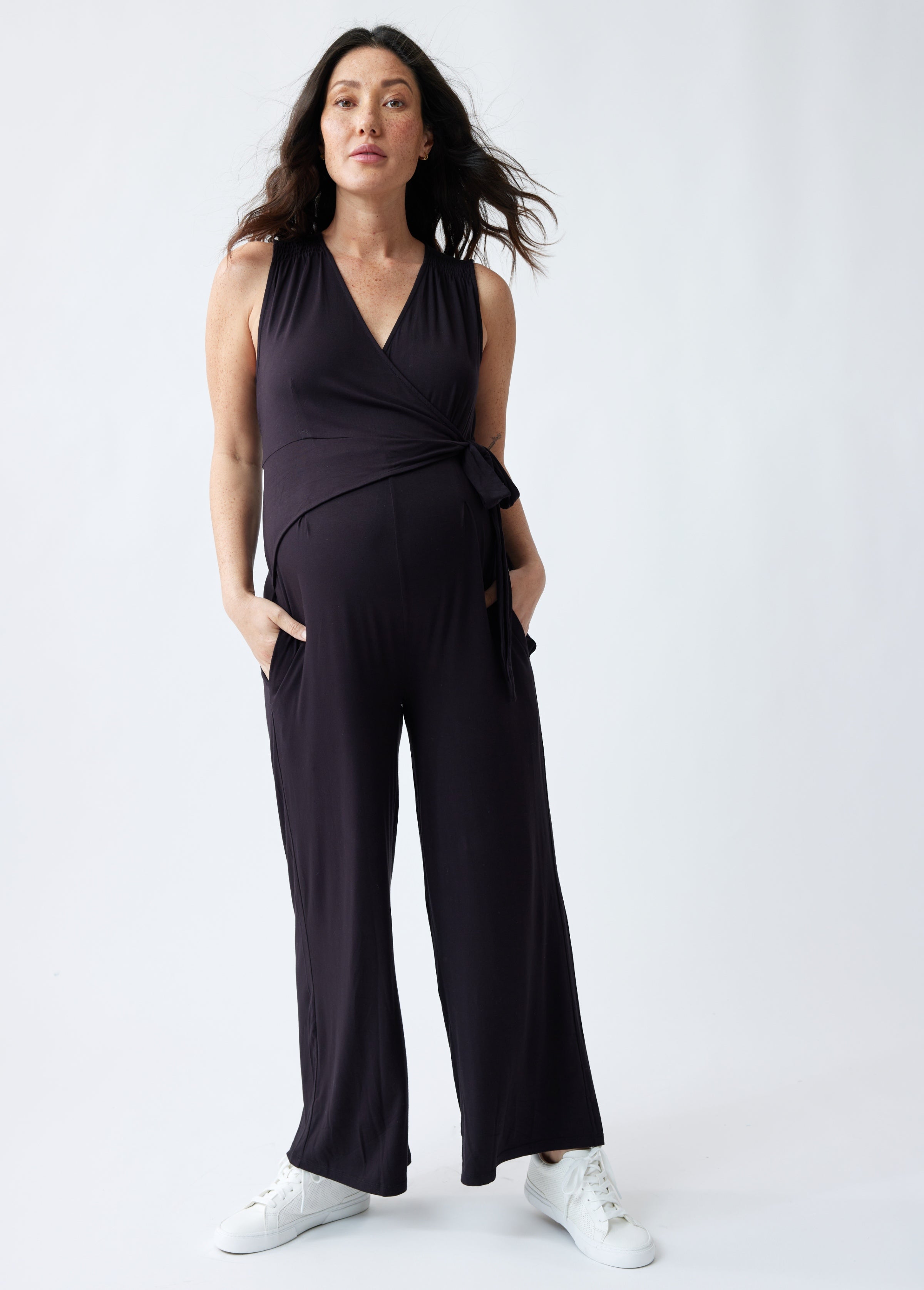 Black Maternity Jumpsuit - Sleeveless, Stretchy Knit – Ingrid+Isabel