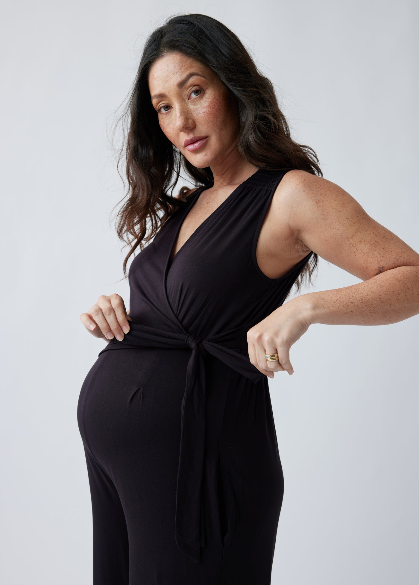 Black Maternity Jumpsuit - Sleeveless, Stretchy Knit – Ingrid+Isabel